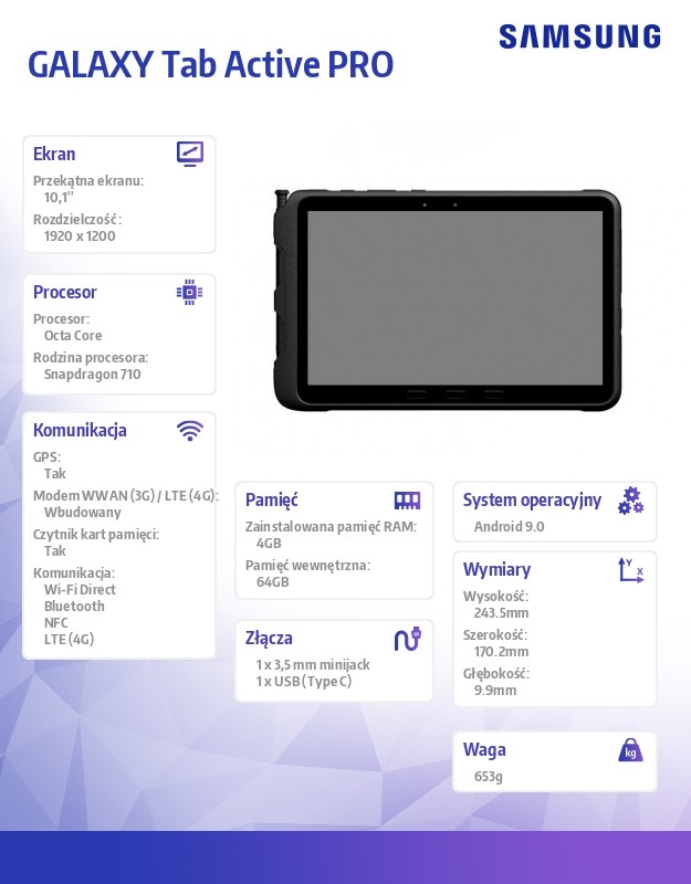 Planšetdators SM-T545NZKAXEO Samsung Galaxy Tab Active Pro 10.1 T545 LTE 64GB Black Samsung